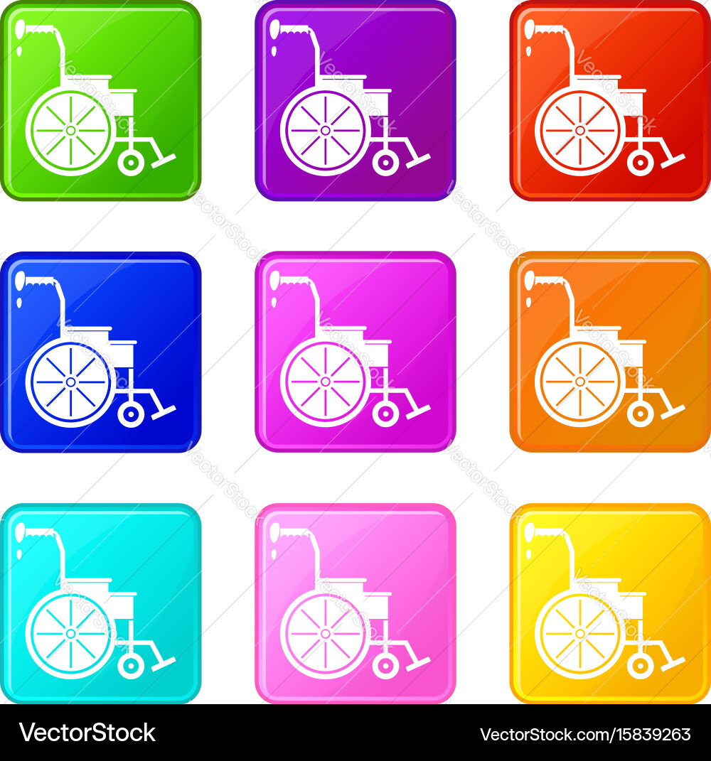 Wheelchair icons 9 set Royalty Free Vector Image