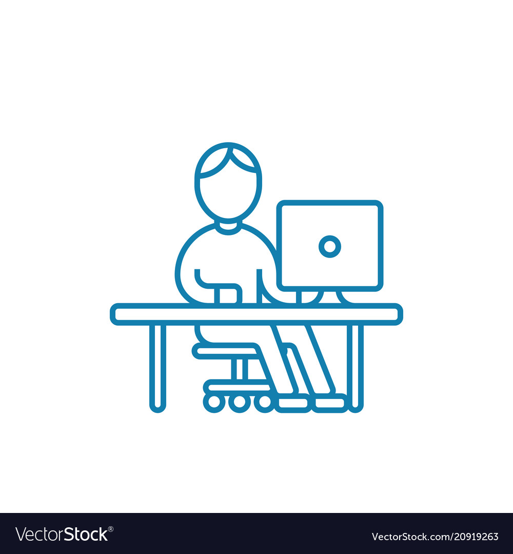 Working at the computer linear icon concept Vector Image