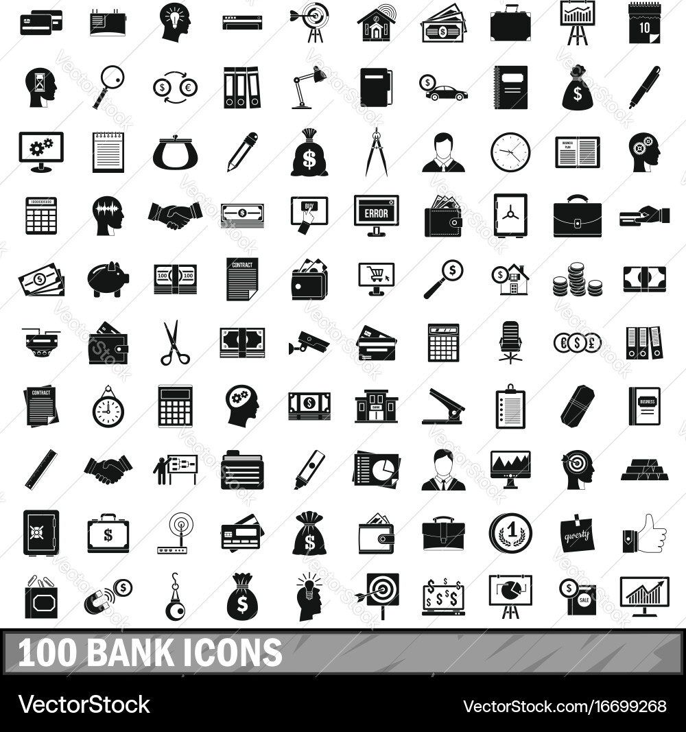 100 bank icons set simple style Royalty Free Vector Image