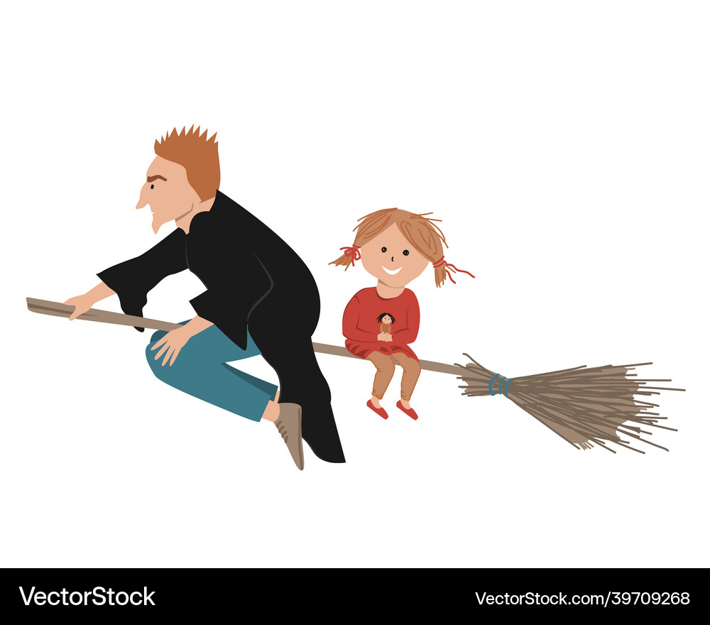 A busy wizard dad flying on his broom stick Vector Image