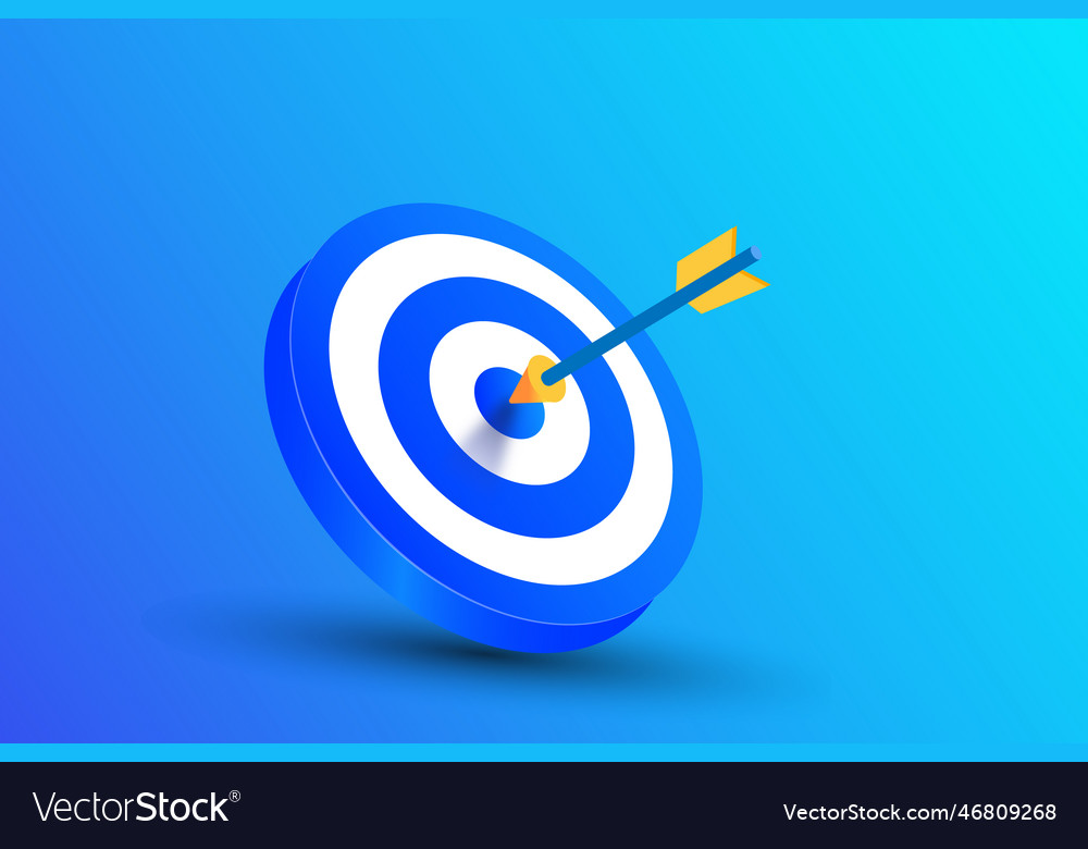 Blue dart arrow hitting in the target center Vector Image Blue dart arrow hitting in the target center Vector Image