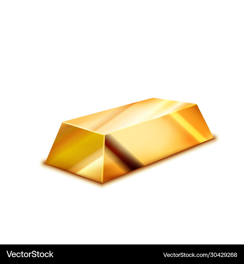 Bright realistic glossy golden ingot on white Vector Image