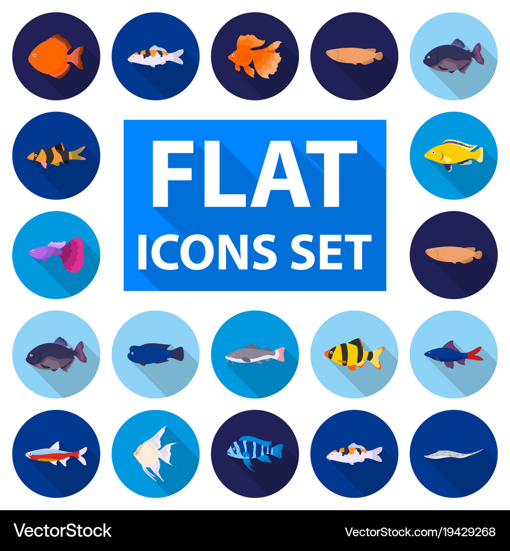 Different types of fish flat icons in set Vector Image