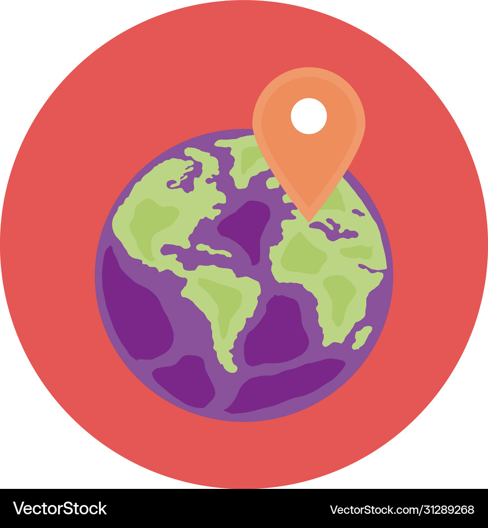 Earth planet with pin location block style icon Vector Image