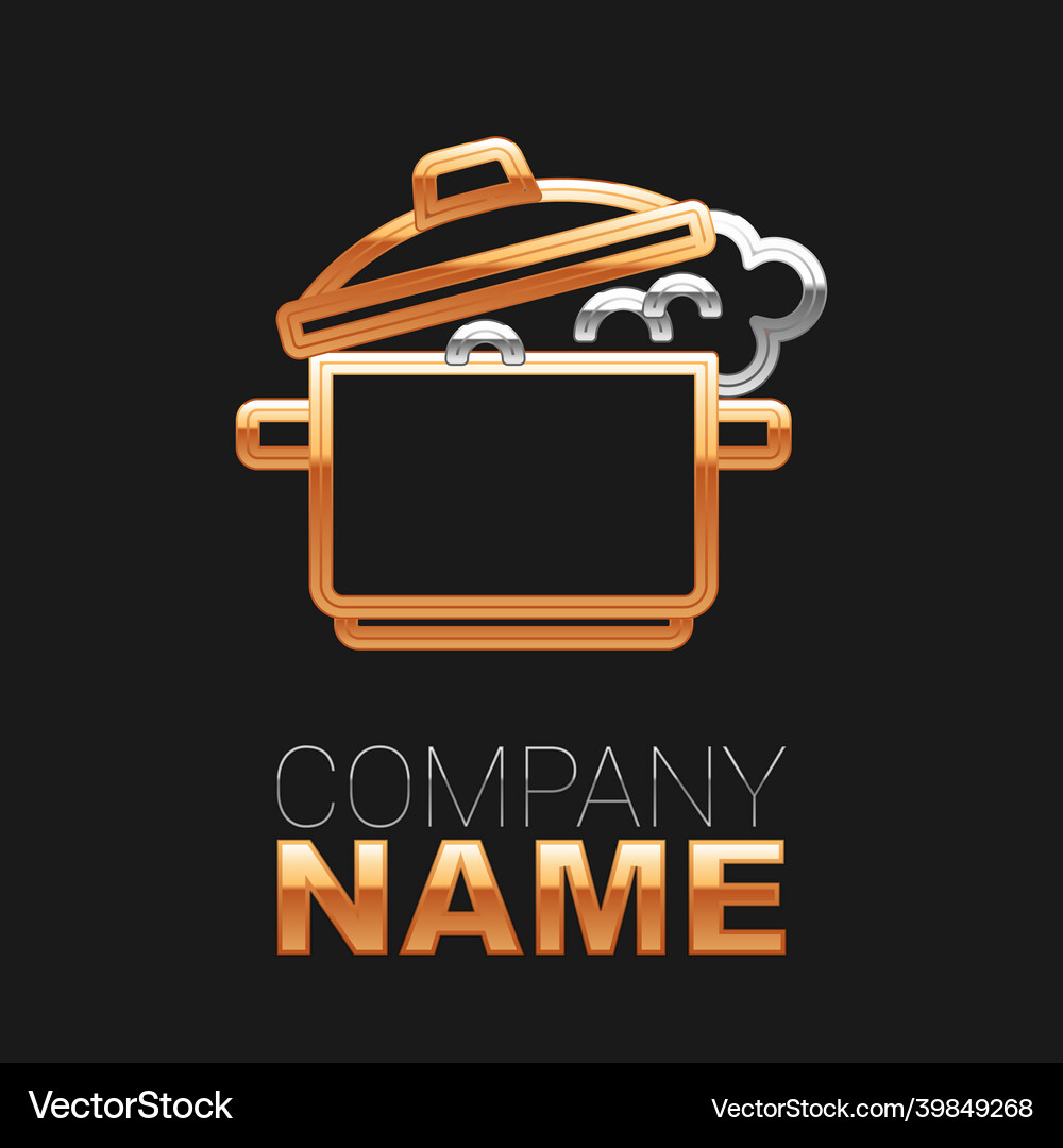 Line cooking pot icon isolated on black background