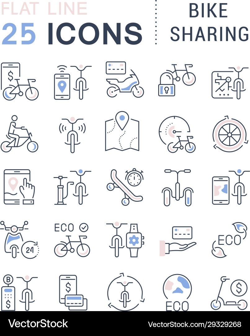 Set line icons bike sharing Royalty Free Vector Image
