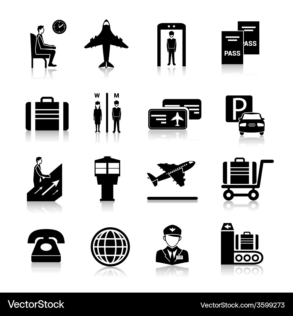 Airport icons black Royalty Free Vector Image - VectorStock