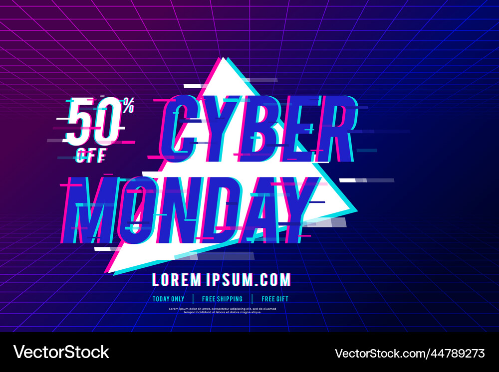 Blue motion glitched cyber monday promo design Vector Image