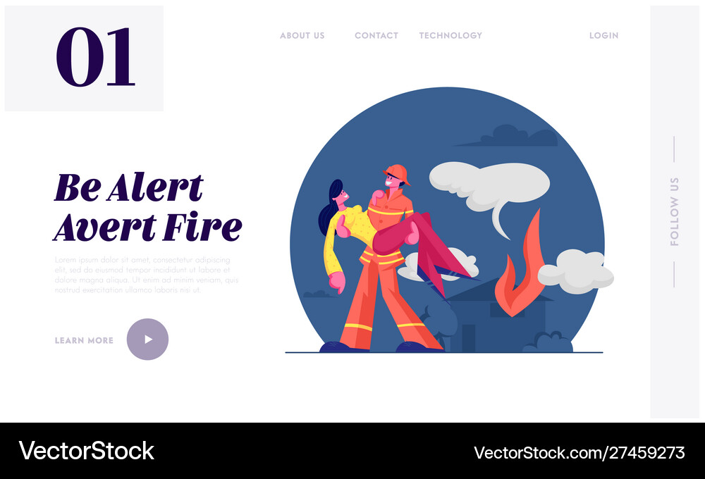 Fireman saving girl from fire website landing page
