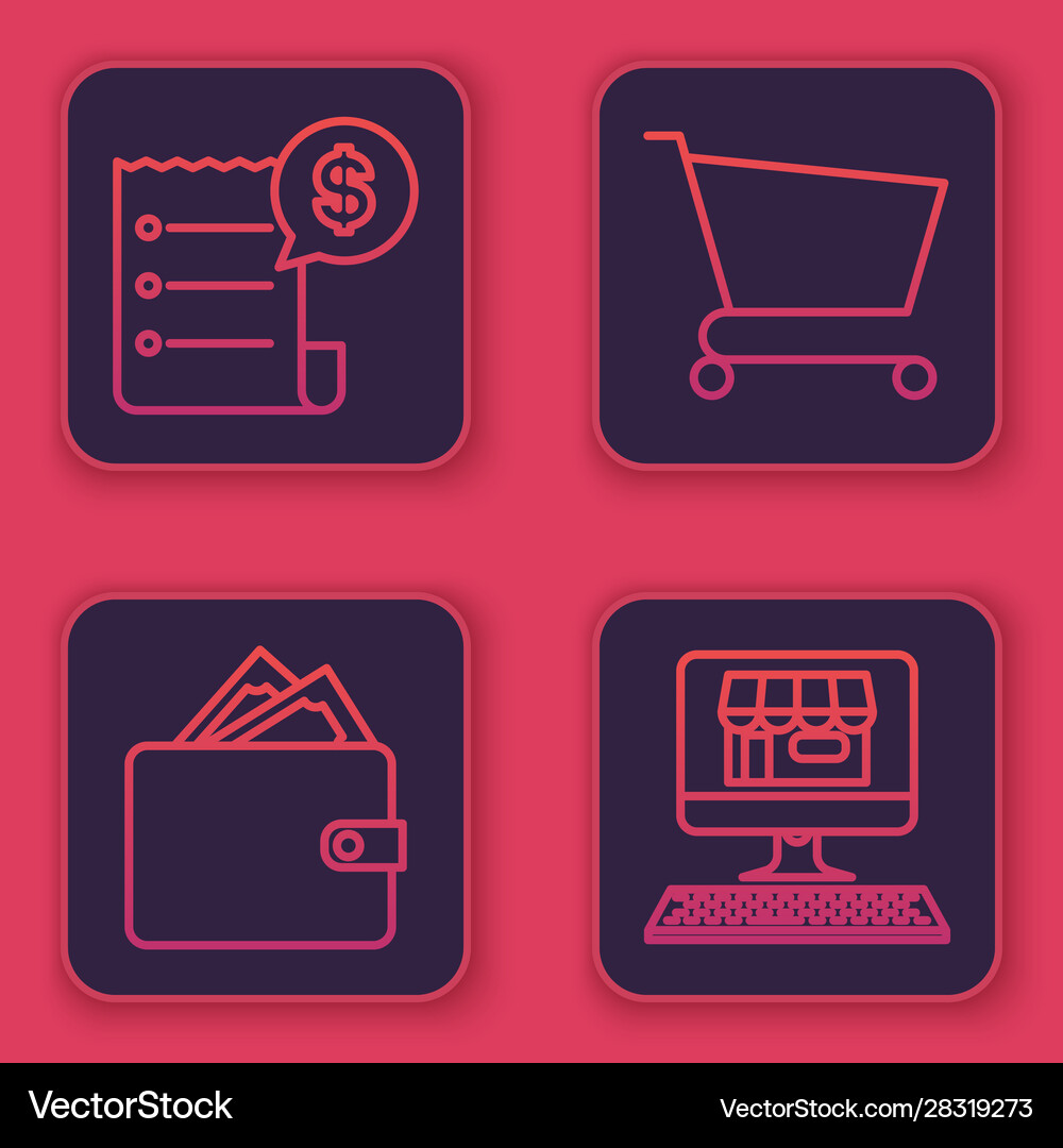 Set line paper check and financial check wallet Vector Image
