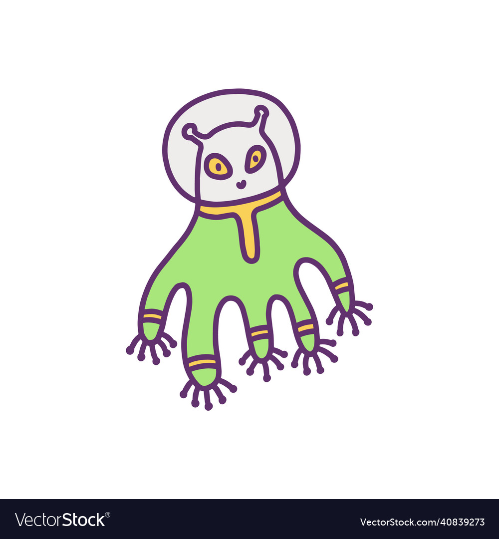 Space alien cute cartoon character doodle Vector Image