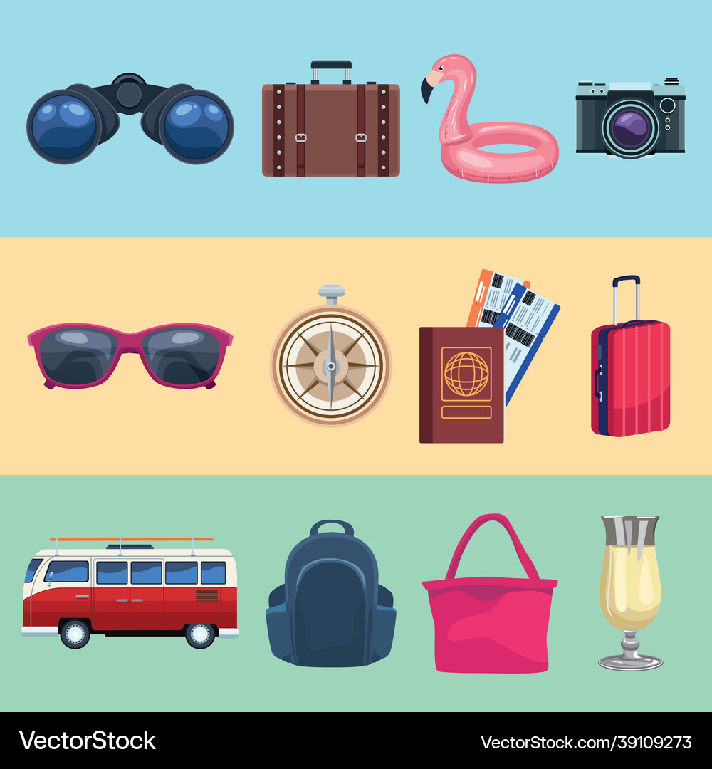 Twelve tourism icons Royalty Free Vector Image