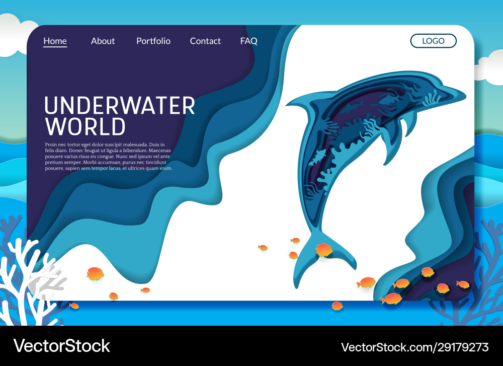 Underwater world website landing page Royalty Free Vector