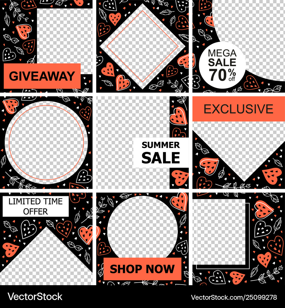 9 square layout templates for social media design Vector Image