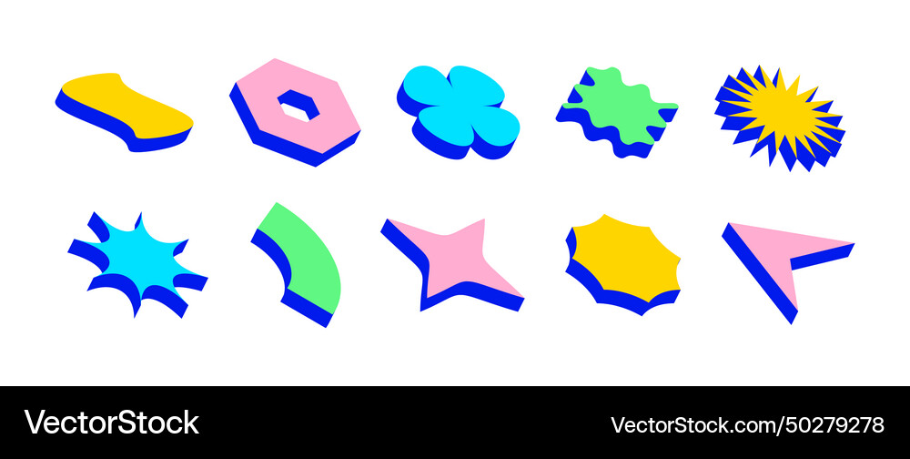 Colorful isometric shape set bright volumetric Vector Image