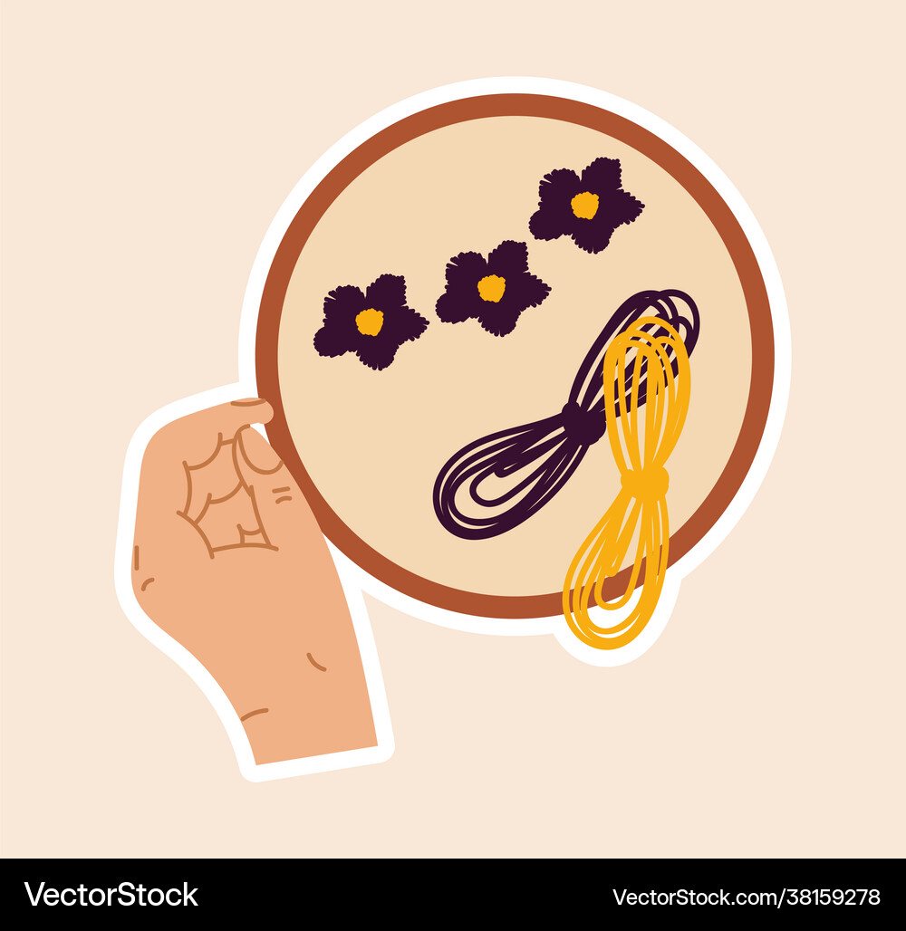 Cute sticker hand sewing artwork with flowers Vector Image