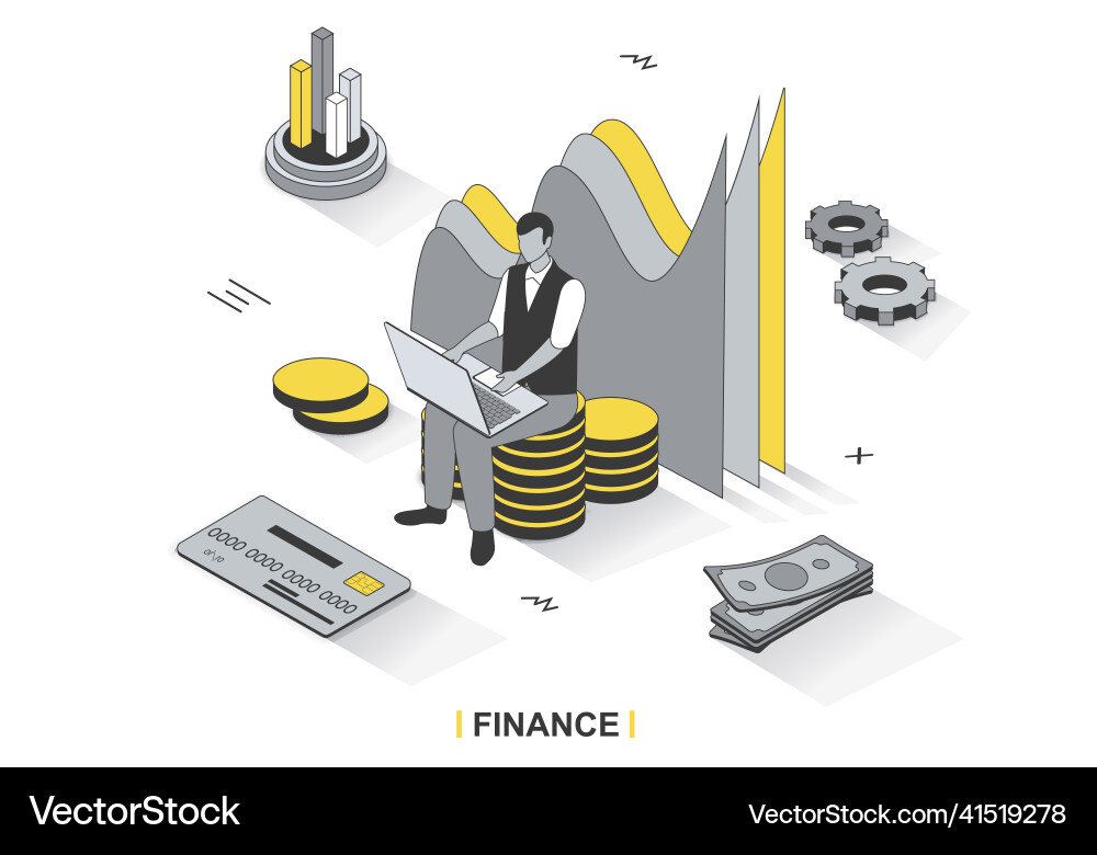 Finance concept in 3d isometric outline design Vector Image