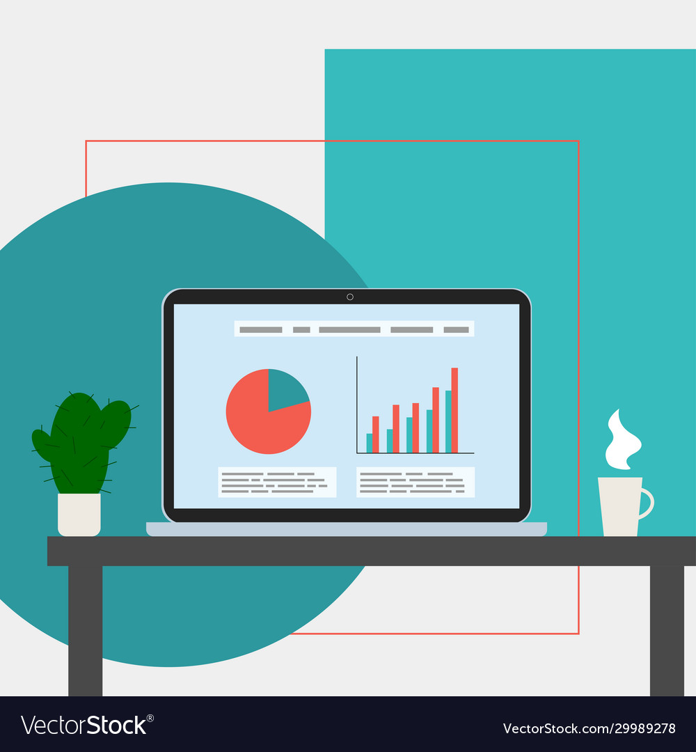 Flat design workspace in trendy colors Royalty Free Vector