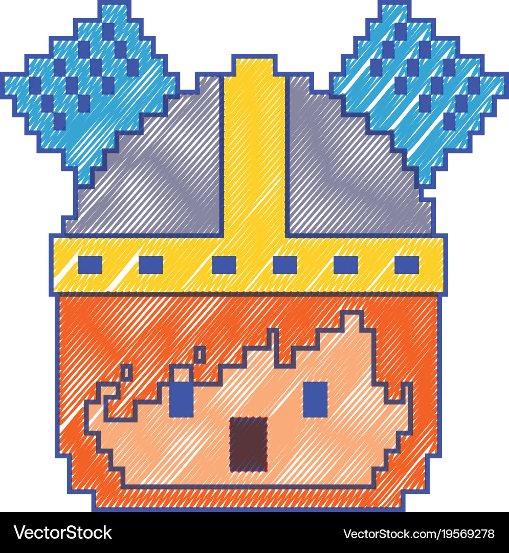 Pixel character face knight with helmet game Vector Image