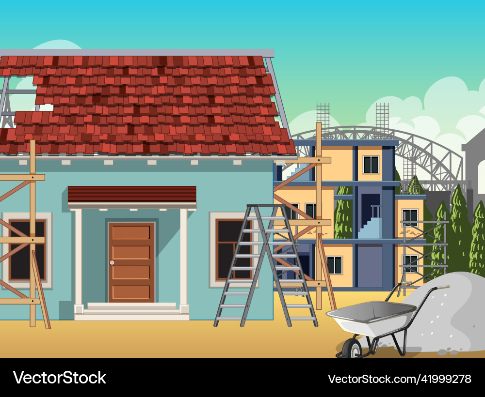 Scene of building construction site Royalty Free Vector