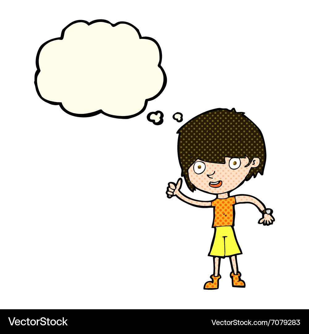 Cartoon boy with positive attitude with thought Vector Image