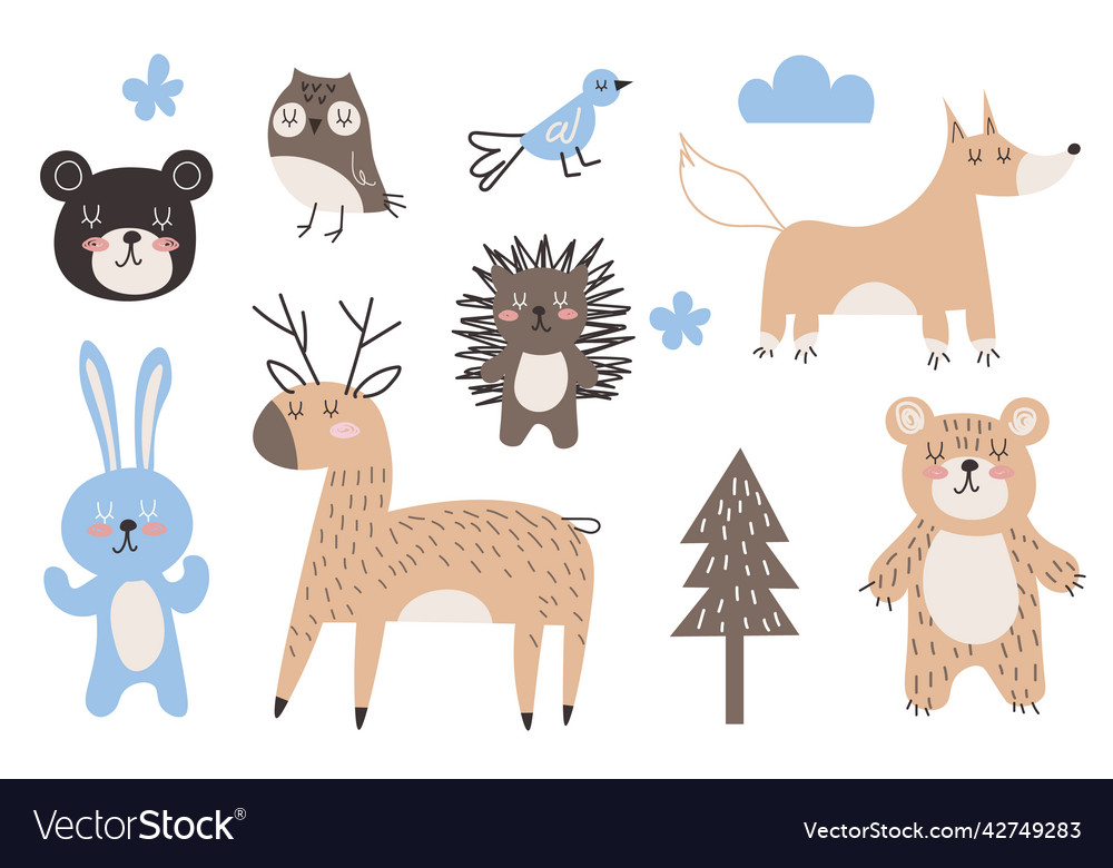 Cute wild animals clipart collection isolated Vector Image