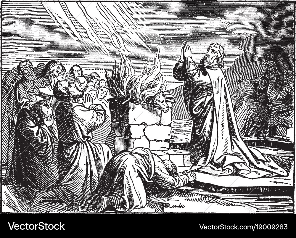 Elijah praying to god set fire his altar Vector Image