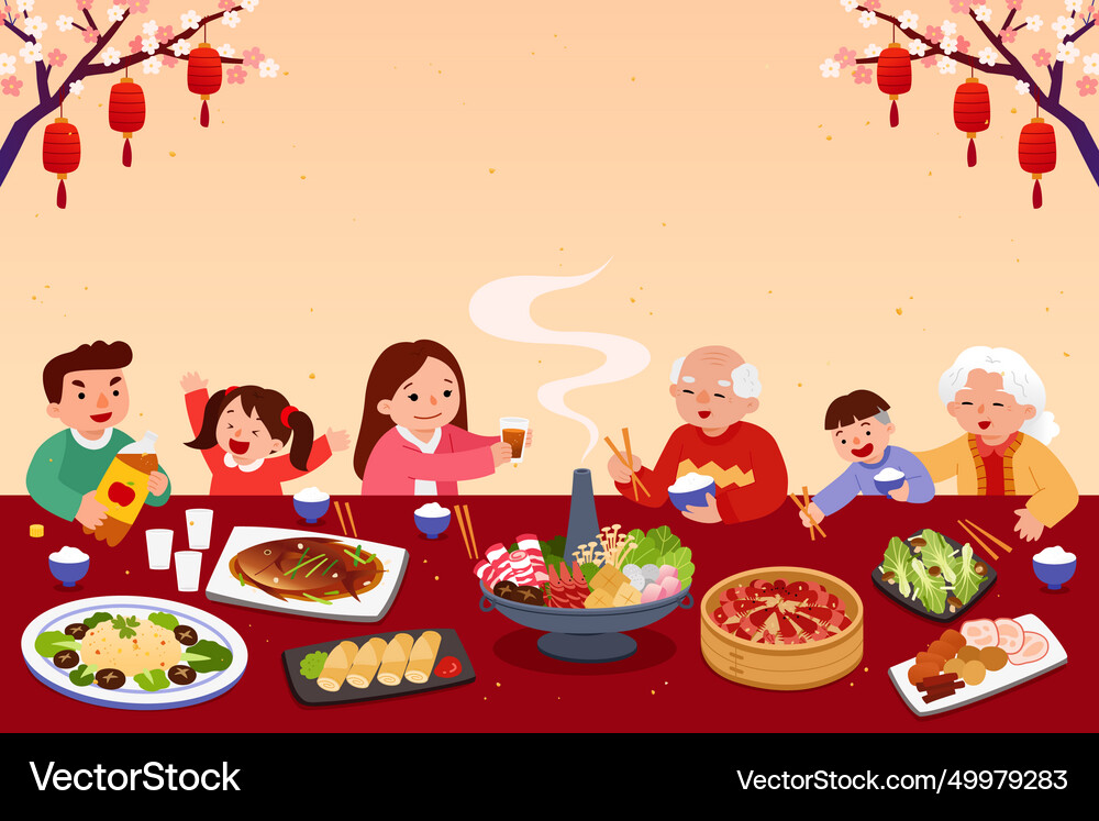 Family having cny reunion dinner Royalty Free Vector Image