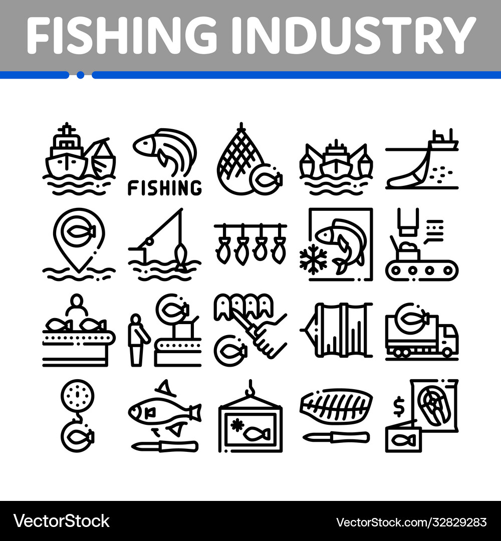Fishing industry business process icons set Vector Image
