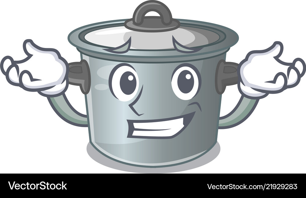 Grinning cartoon cookware stock pot in kitchen Vector Image