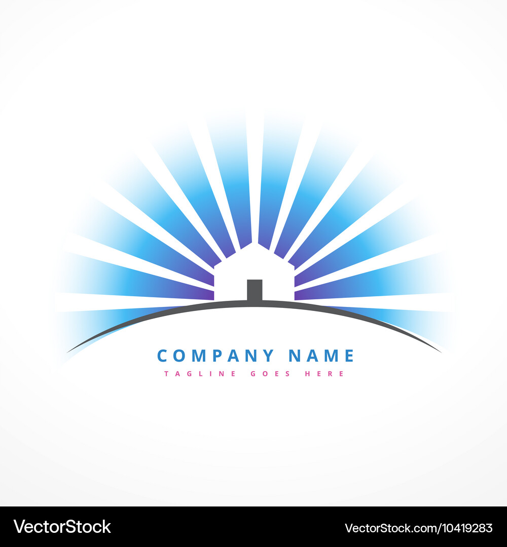 House with sun rays company logo design Royalty Free Vector