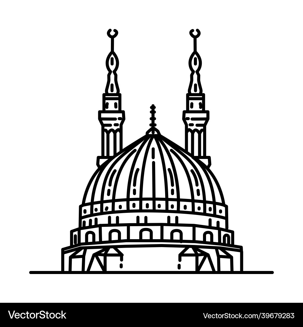 Nabawi mosque icon doodle hand drawn or outline Vector Image