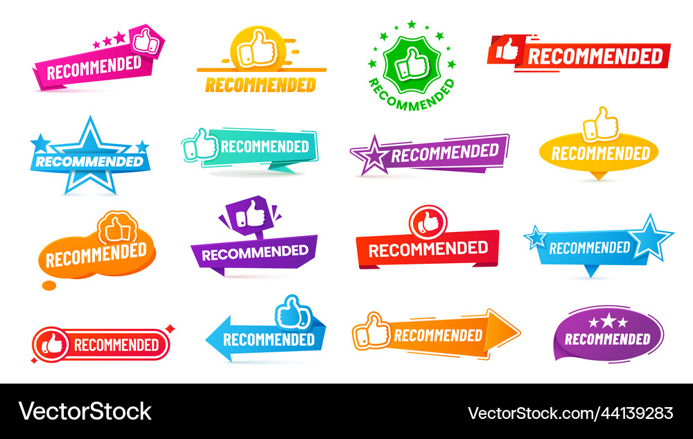 Recommend labels stickers and tags with thumb up Vector Image