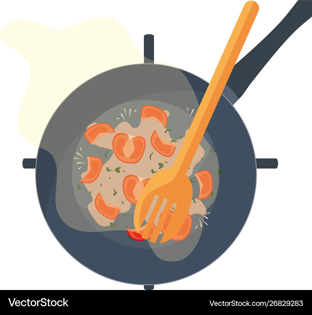 Saucepan tomato frying fork preparation cooking Vector Image