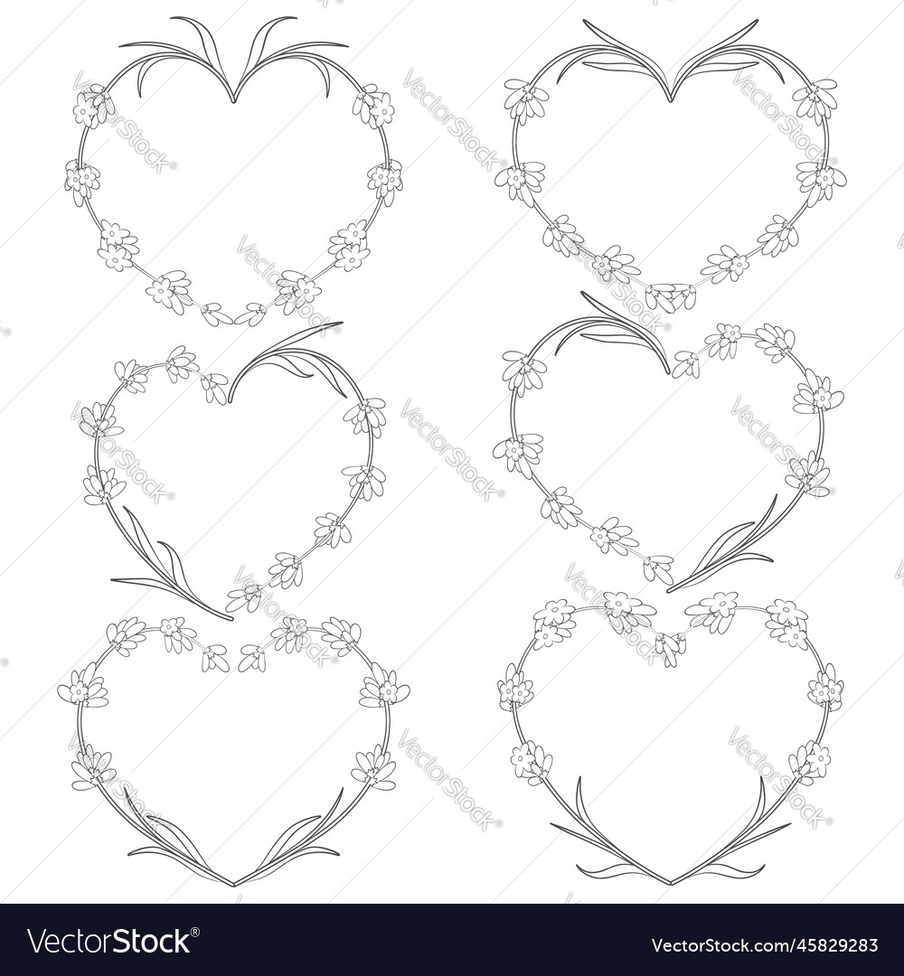 Set of heart flowers lavender Royalty Free Vector Image