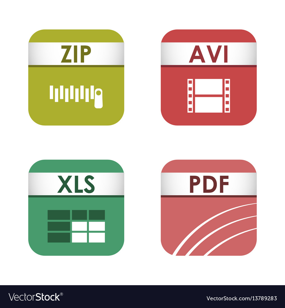 Simple square file types formats labels icon set Vector Image
