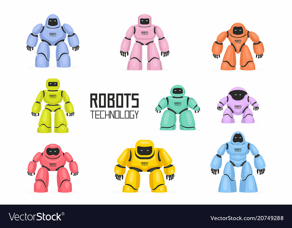 Colorful different robots set Royalty Free Vector Image