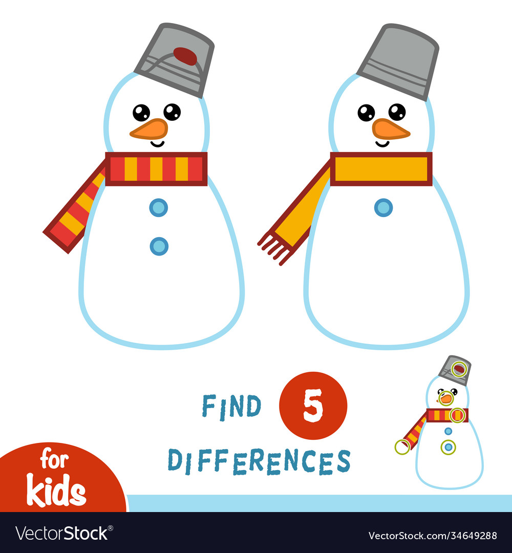 Find differences education game snowman Royalty Free Vector