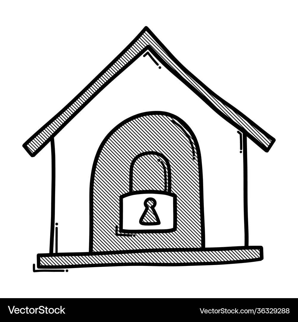 Lock house doodle icon drawing sketch hand drawn Vector Image