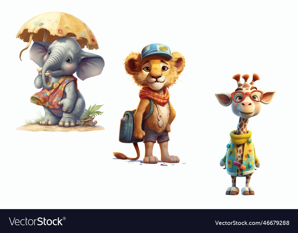 Safari animal set elephant giraffe tiger in 3d Vector Image