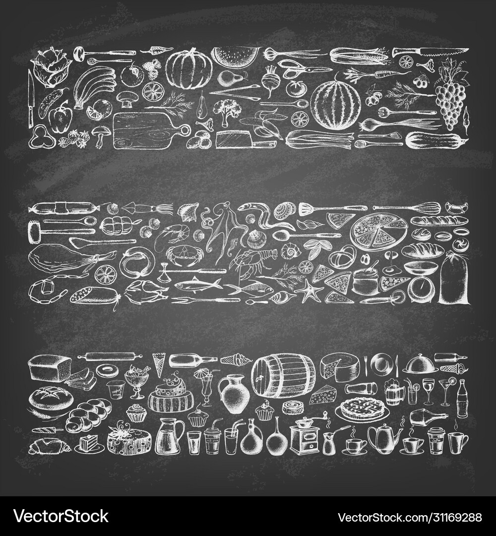 Set hand drawn food on chalkboard Royalty Free Vector Image
