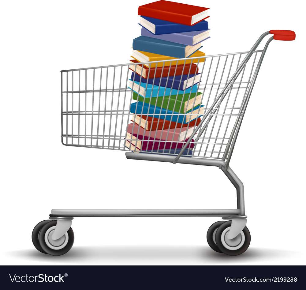 Shopping Cart With A Stack Books Royalty Free Vector Image