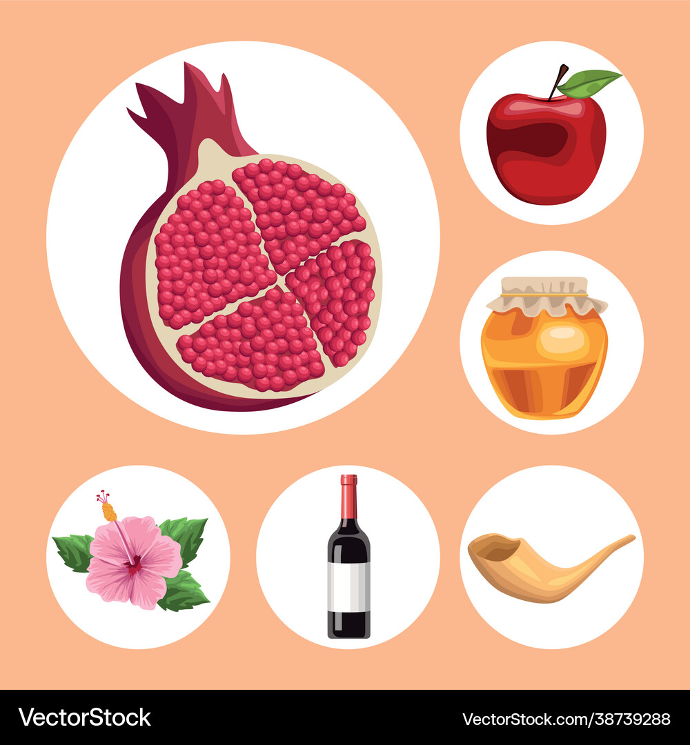 Six rosh hashanah icons Royalty Free Vector Image