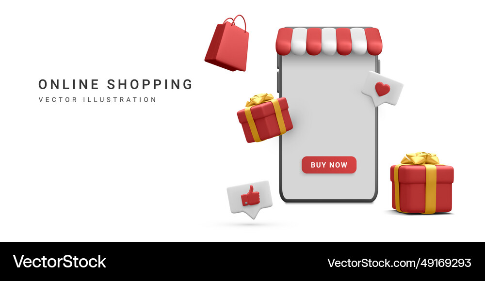 3d realistic store in smartphone with shopping Vector Image