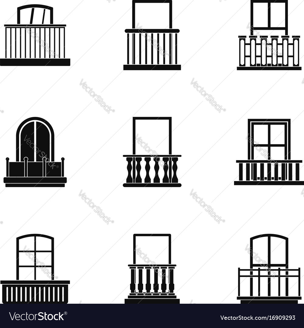 Balcony icon set simple style Royalty Free Vector Image Balcony icon set simple style Royalty Free Vector Image