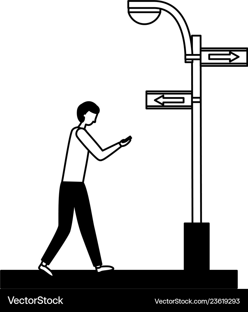 Man walking street sign arrow light Royalty Free Vector