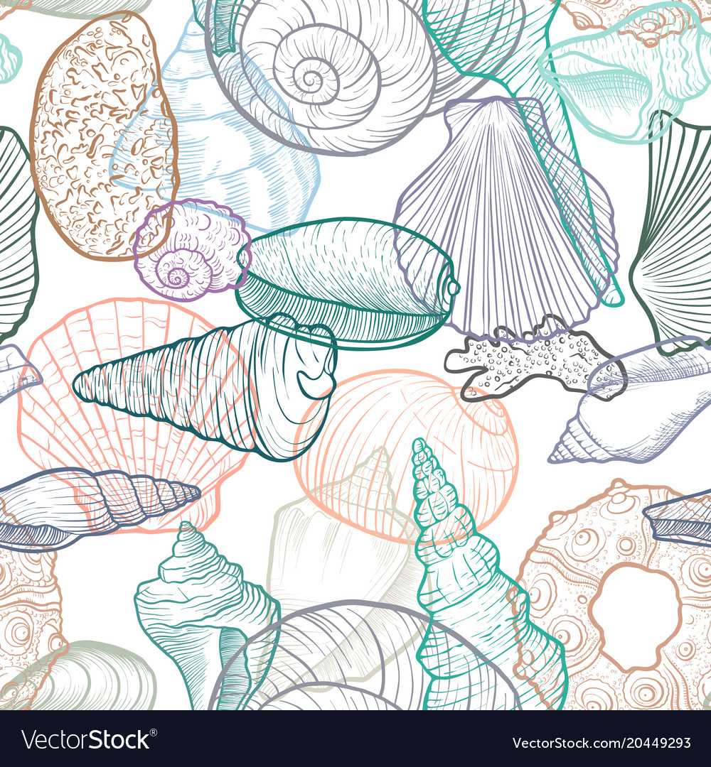 Seamless pattern with seashells Royalty Free Vector Image