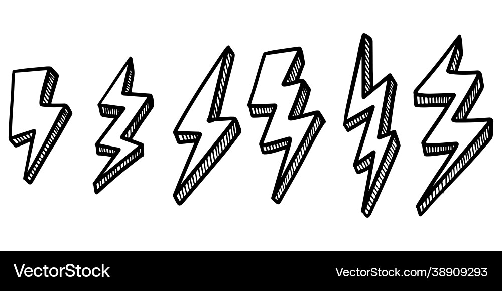 Set hand drawn doodle electric lightning bolt Vector Image