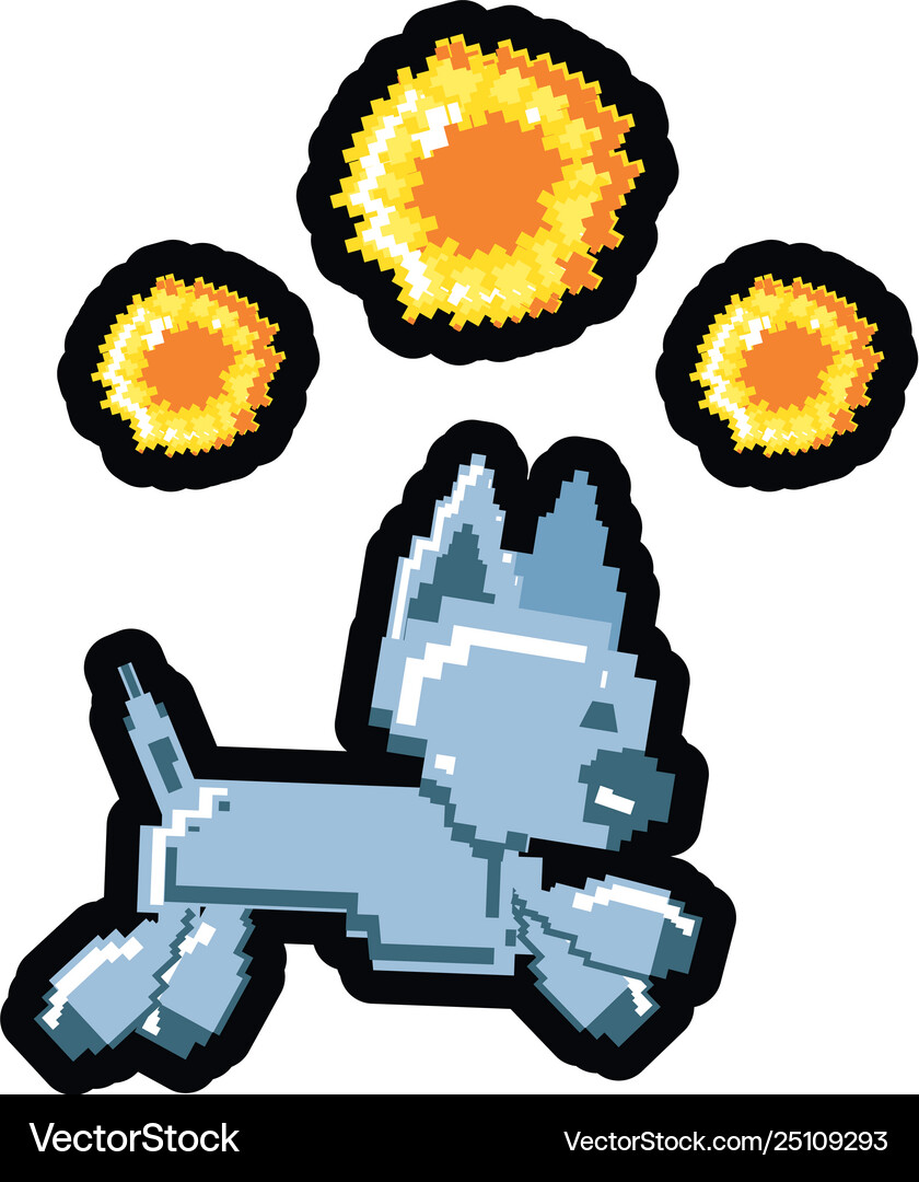 Video game pixelated robotic dog with fire balls Vector Image
