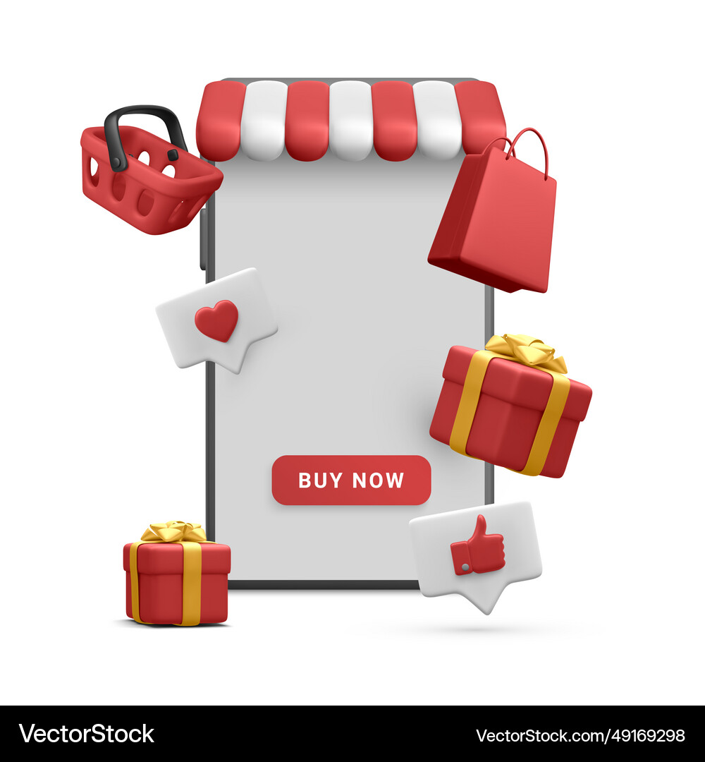 3d realistic store in smartphone with shopping Vector Image